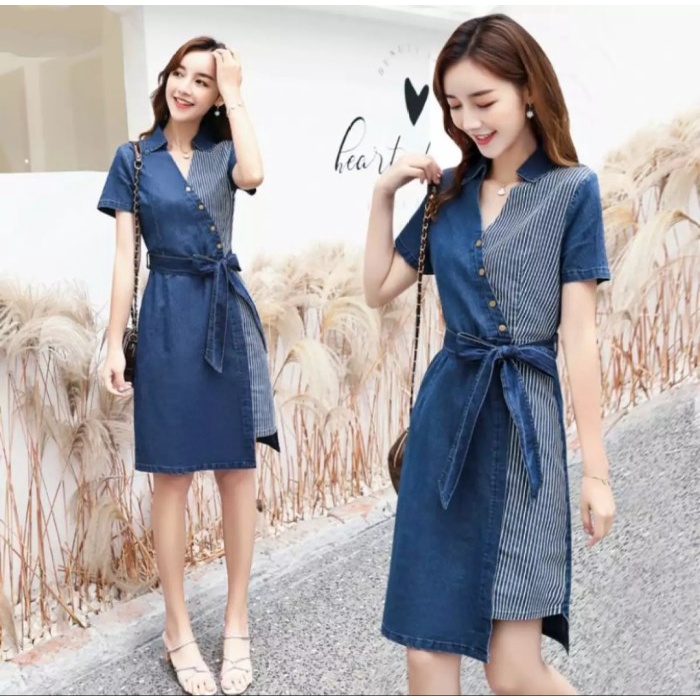Jual [JN629 jeans dark RO] dress wanita jeans - biru tua | Shopee Indonesia