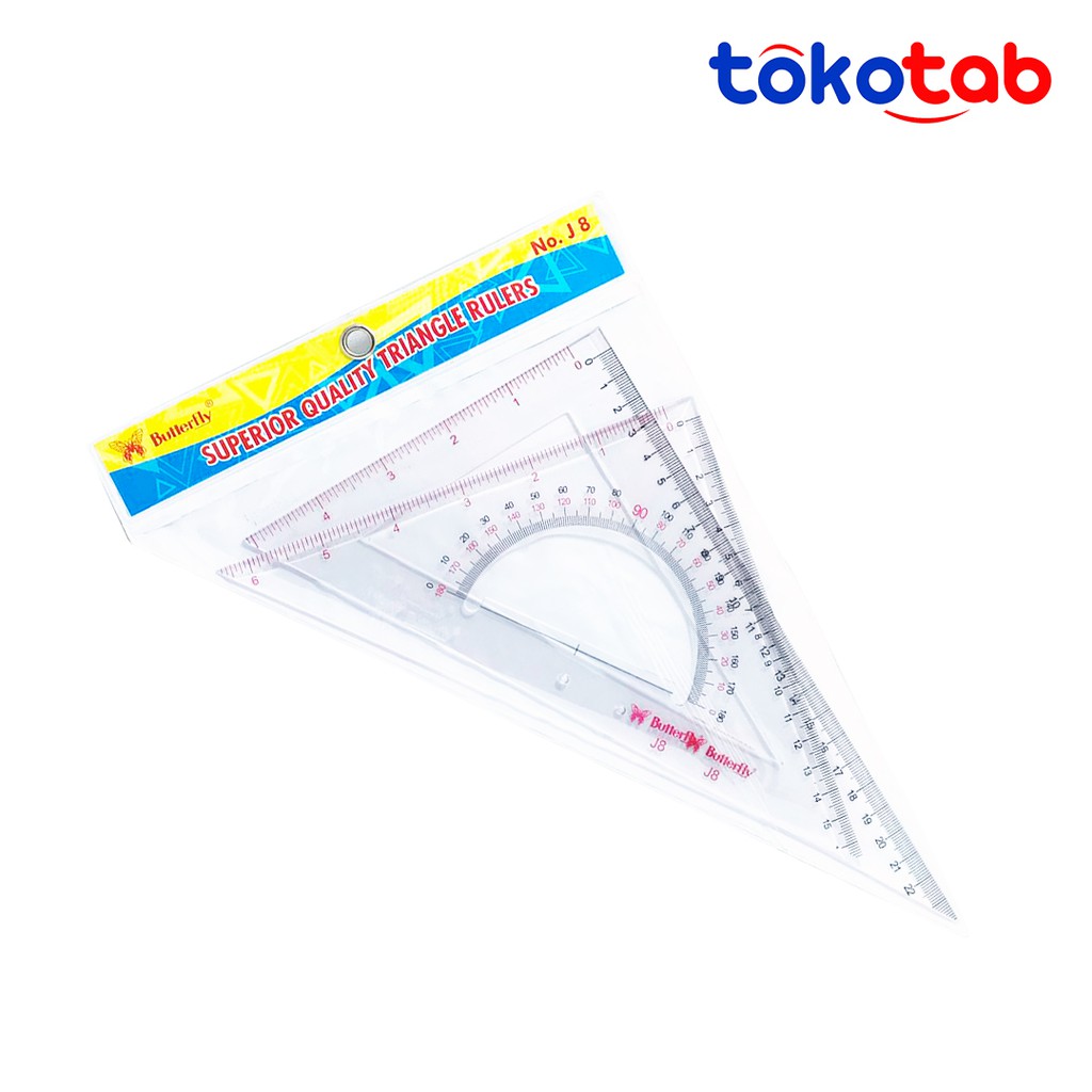 Jual Penggaris Segitiga Mistar Plastik Kaca 22cm 27cm 32Cm Butterfly J8 ...