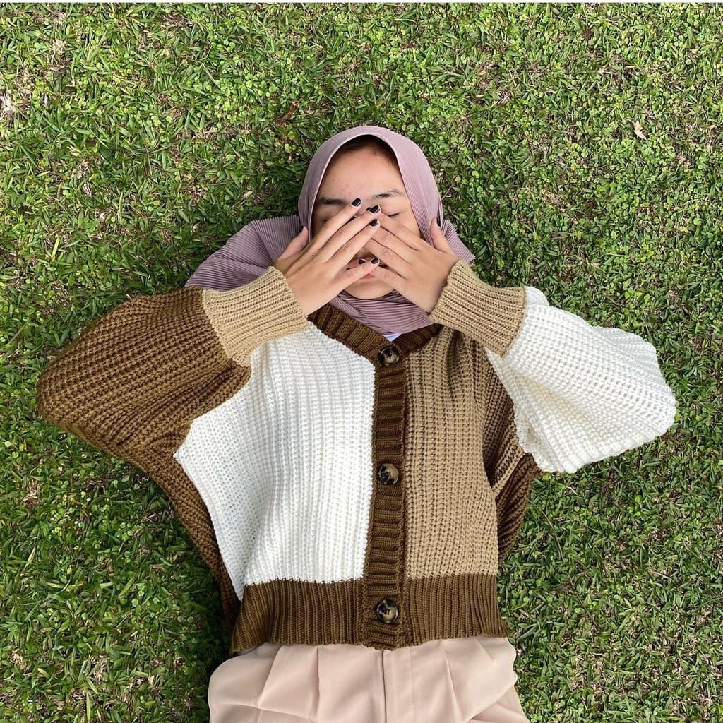 Jual Helena Cardigan Knit Cardigan Rajut Twist Outer Knit Mix Warna ...