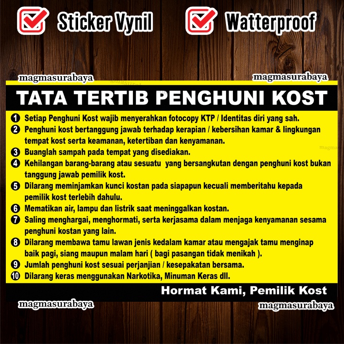 Jual Stiker tata tertib penghuni kost label magma | Shopee Indonesia
