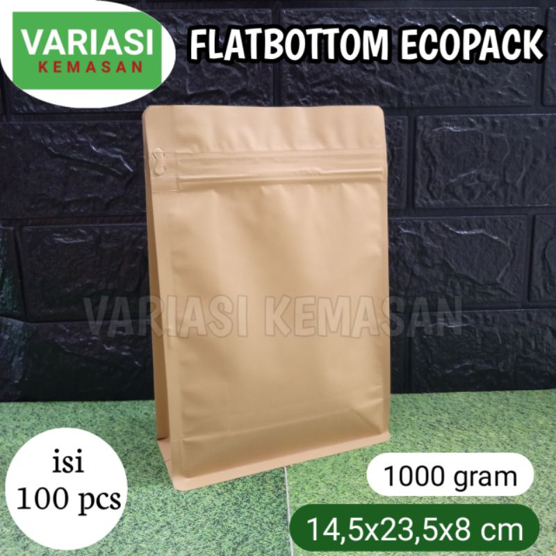 Jual isi 100 pcs FLAT BOTTOM ECOPACK 1 Kg FB Kpack Kemasan Kopi ...