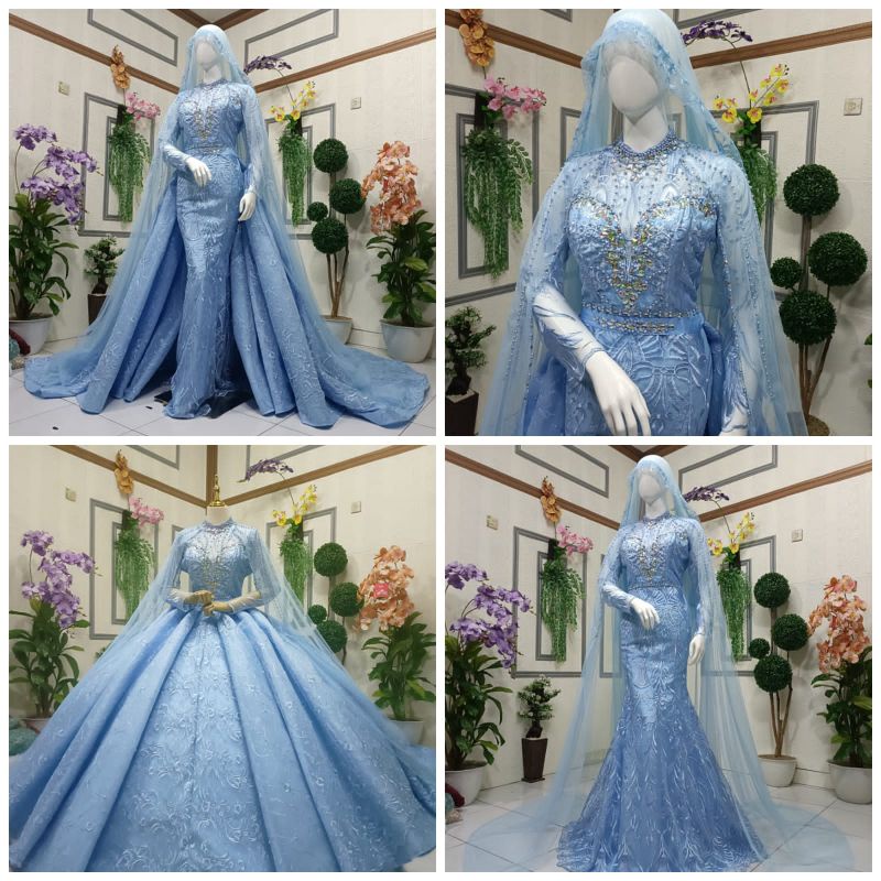Jual Gaun pengantin model 3 in 1 sudah full mutiara tanpa payet warna ...