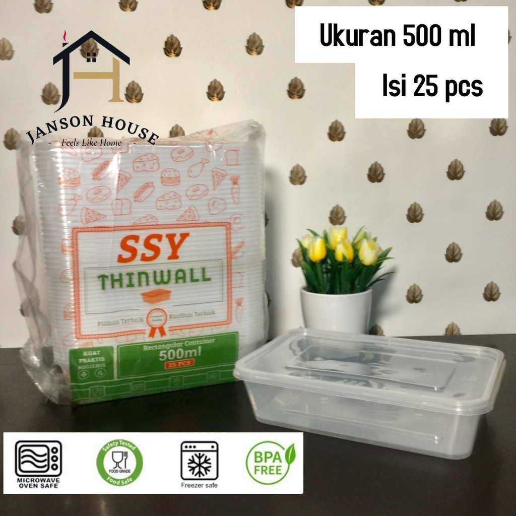 Jual Thinwall Persegi Panjang Dengan Tutup / Kotak Makan Plastik 500ml Isi 25 Pcs | Shopee Indonesia