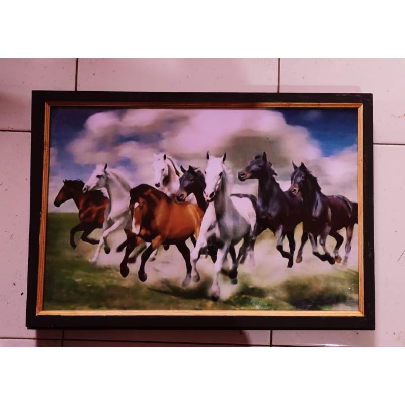 Jual lukisan cetak kuda lari plus bingkai uk 65 x45 | Shopee Indonesia