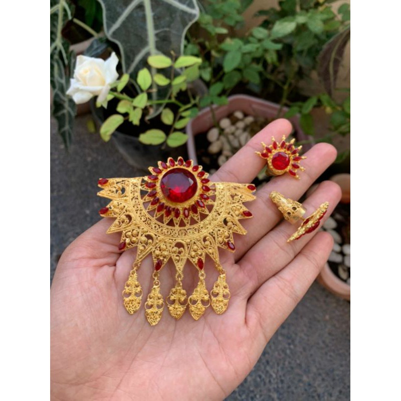 Jual bros alpaka bali set kebaya motif kipas jumbo | Shopee Indonesia
