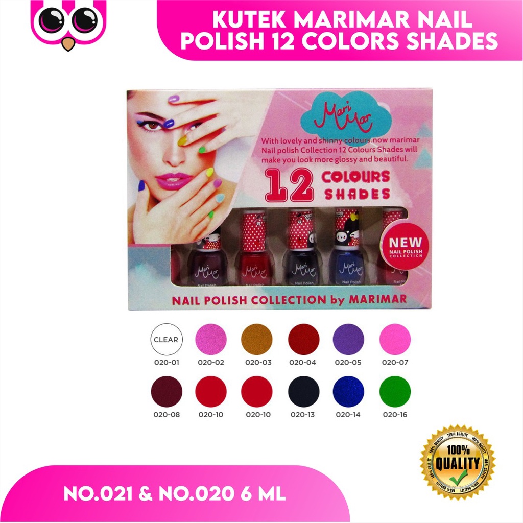Jual KUTEK MARIMAR NAIL POLISH 12 COLORS SHADES NO.021 & NO.020 6 ML ...