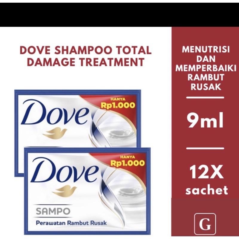 Jual shampo dove total damage treatment renceng renteng isi 12 sachet ...