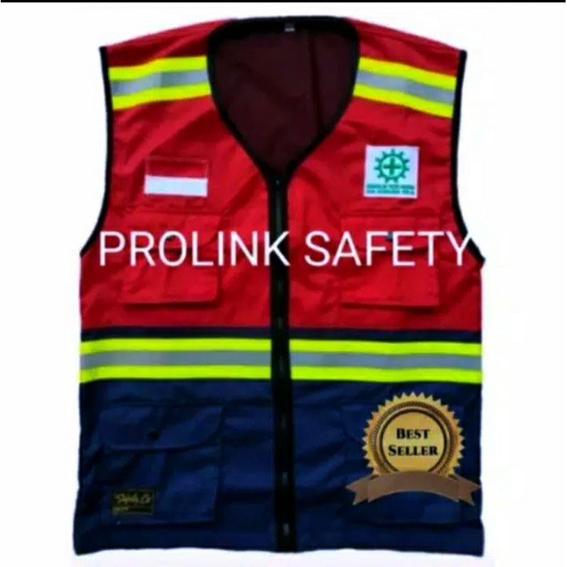 Jual (((MERAH))) ROMPI SAFETY HSE MERAH RESLETING KAIN DRILL FREE LOGO ...