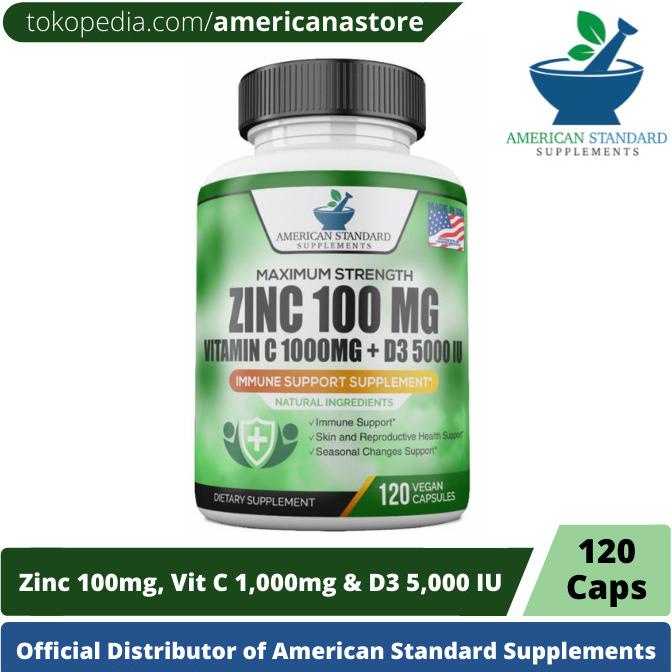 Jual Zinc 100 MG, Vitamin C 1000 MG, D3 5000 IU Immune Booster 120 caps Lc | Shopee Indonesia