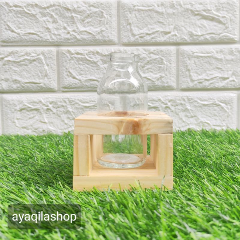 Jual VAS BUNGA BOTOL BENING 100ML COVER KAYU AESTHETIC/ POT TANAMAN AIR ...