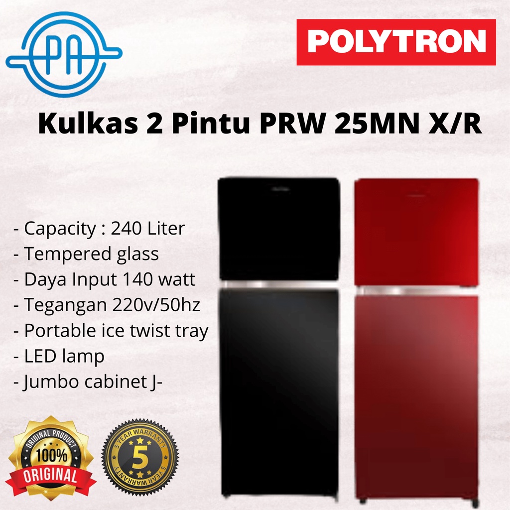 Jual KULKAS POLYTRON 2 PINTU PRW25MNX 25 MNX 25MNR BELLEZA JUMBO PRW 25MN/X/R/G | Shopee Indonesia