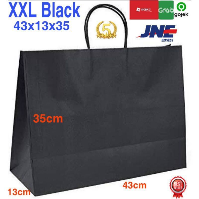 Jual Minimal Order 20 pcs & Kelipatan 20 pcs! Paperbag XXL Hitam Polos 43x13x35 Goodie Bag ...