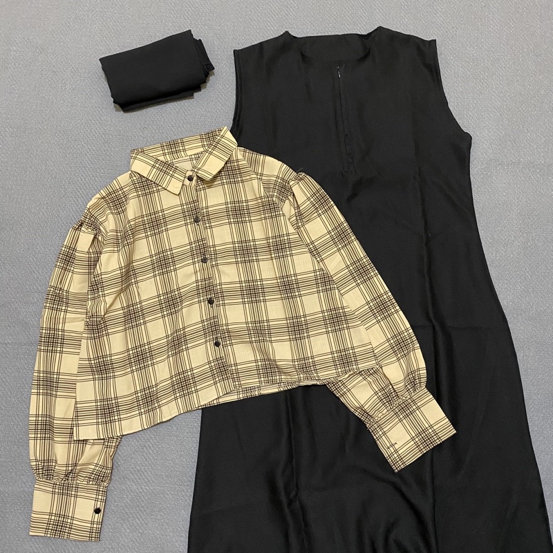 Jual ONE SET CROP (inner gamis+kemeja crop+pasmina) | Shopee Indonesia