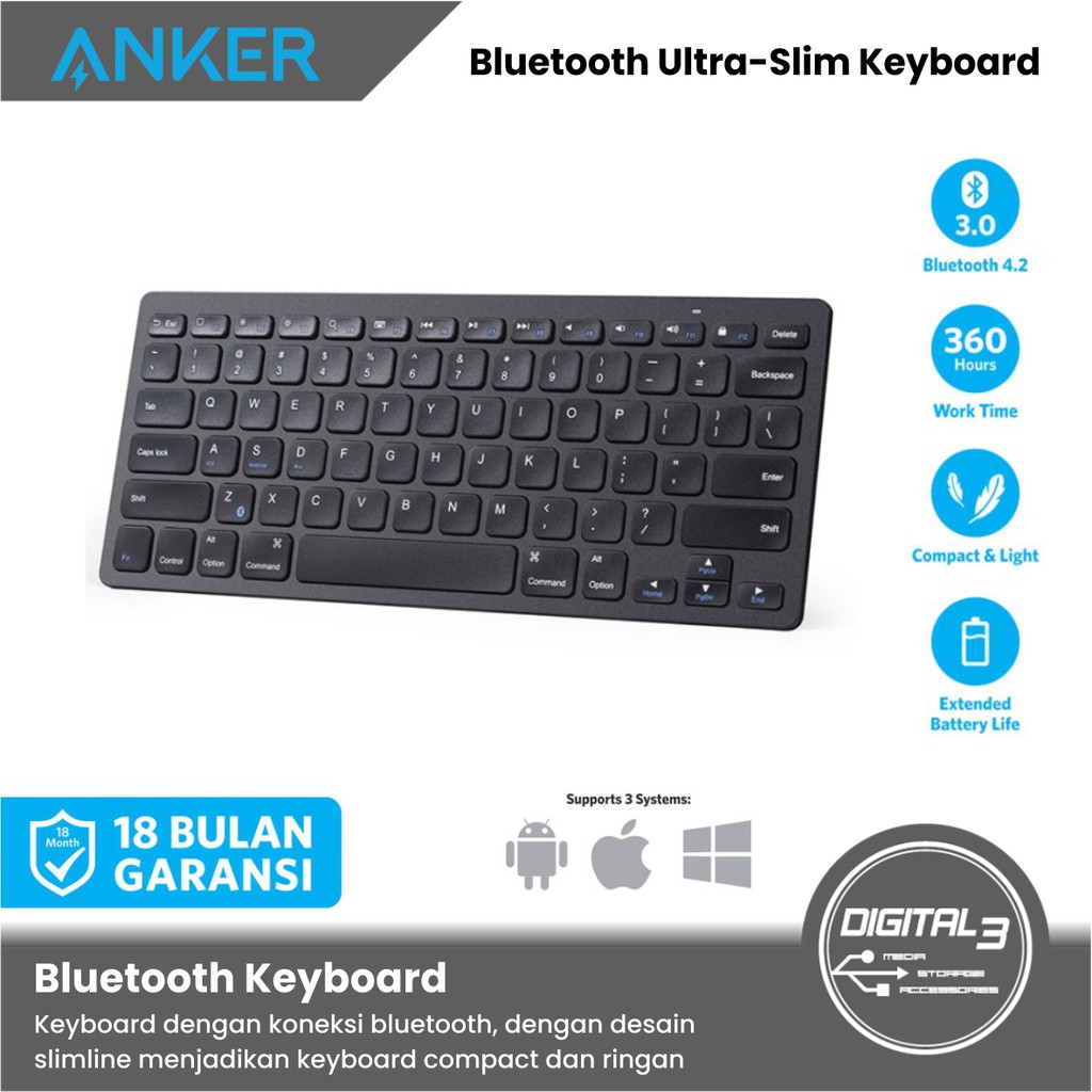 Jual Anker Bluetooth Wireless Ultra Slim Keyboard Mac Windows Android ...