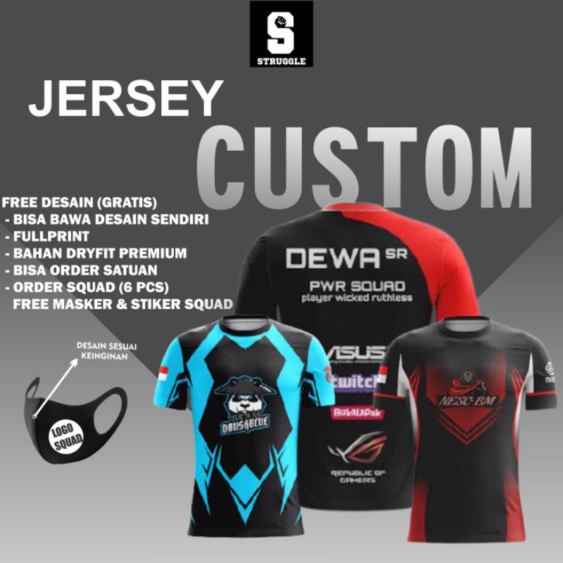 Jual JERSEY GAMING CUSTOM FREE FIRE,PUBG,ML,DLL DESAIN GRATIS (BISA ...