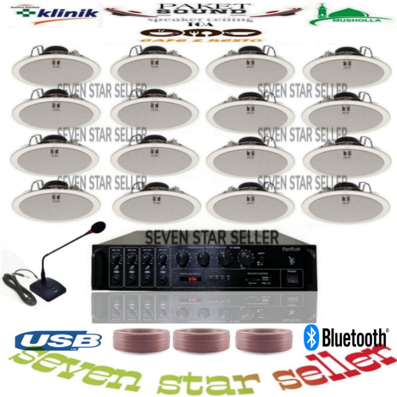 Jual paket sound system speaker ceiling TOA plafon 16 titik speaker TOA ...