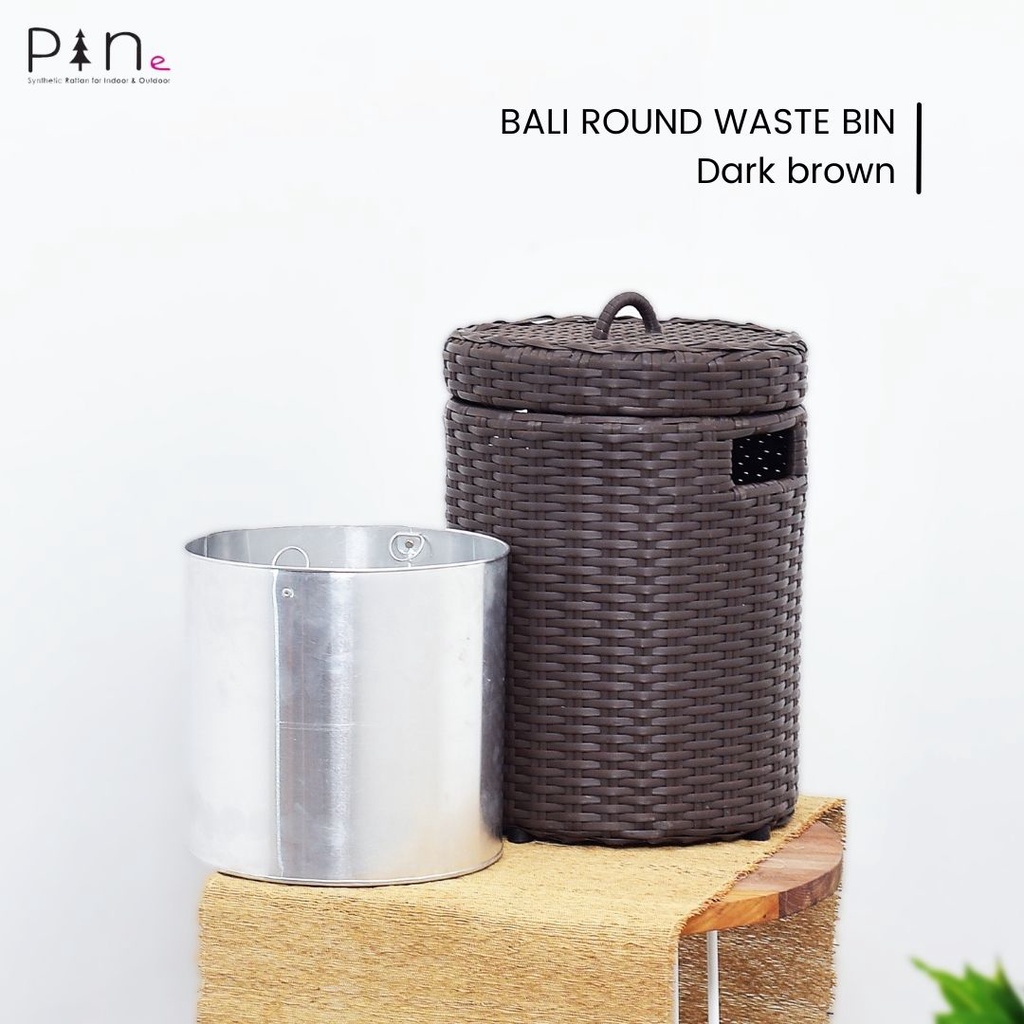 Jual Keranjang Sampah Rotan Sintetis dgn Tutup Bulat Warna Coklat tua ...