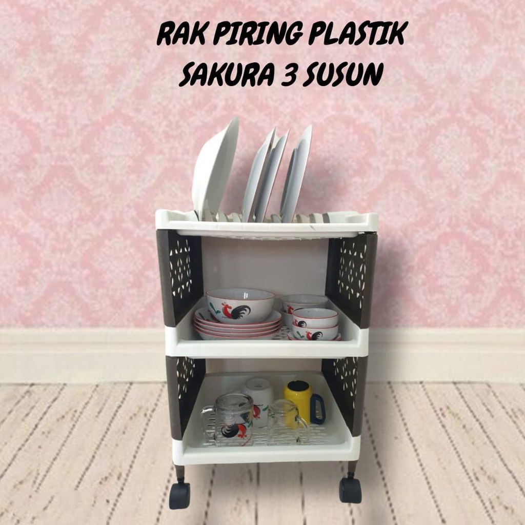 Jual ELCO-RAK PIRING SAKURA Rak Piring Plastik 3 Susun | Shopee Indonesia