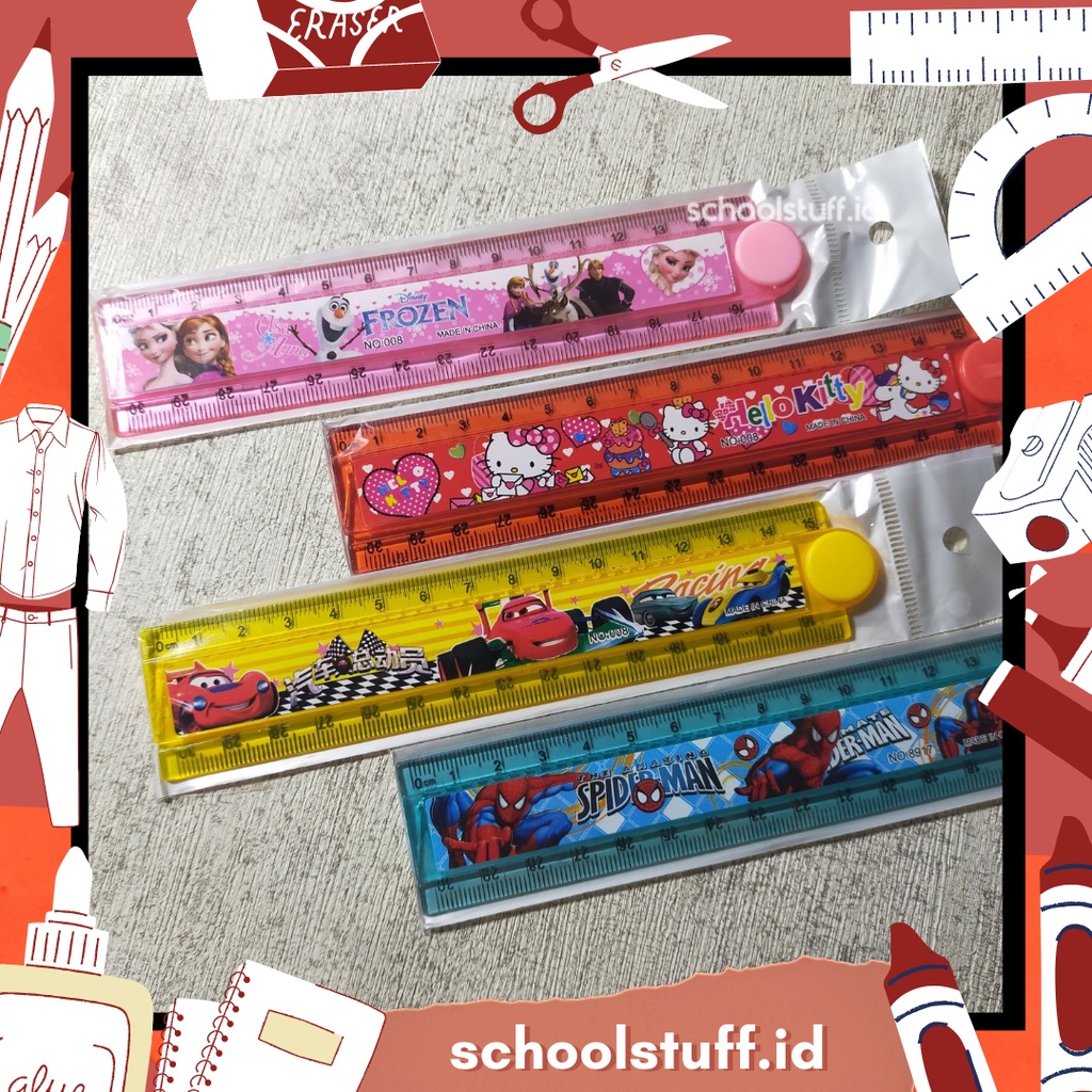 Jual Penggaris Plastik Karakter Animasi Lipat / Flip 30cm | Shopee ...