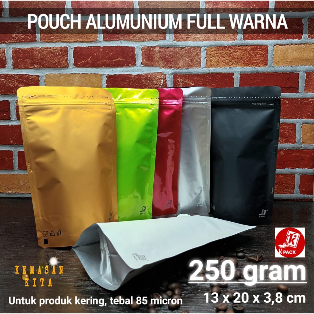 Jual STANDING POUCH 250 GRAM FULL ALUMUNIUM PLASTIK KLIP KEMASAN ...