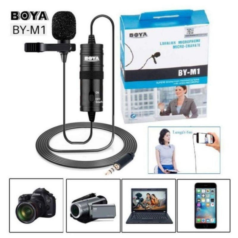 Jual microphone mic camera handycam BOYA BY-M1 original suport untuk hp ...