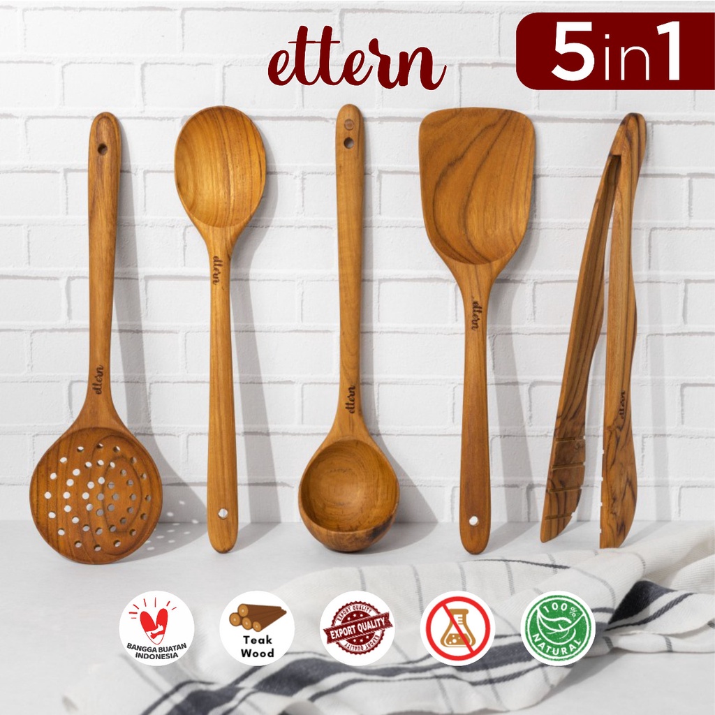 Jual Ettern Cookware Sutil Set 5 in 1 Teak Wood Kayu Jati | Shopee ...