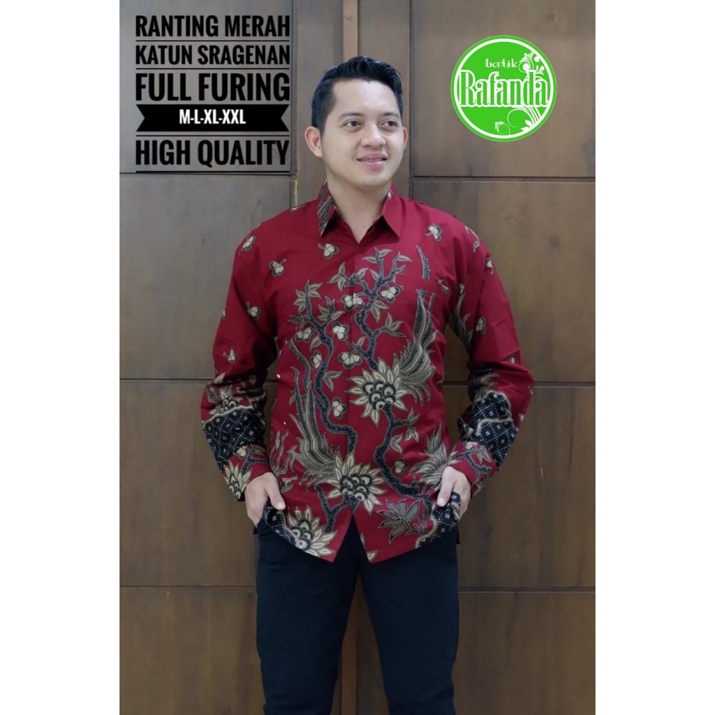Jual batik MARRON baju batik pria lengan panjang modern S M L XL XXL ...
