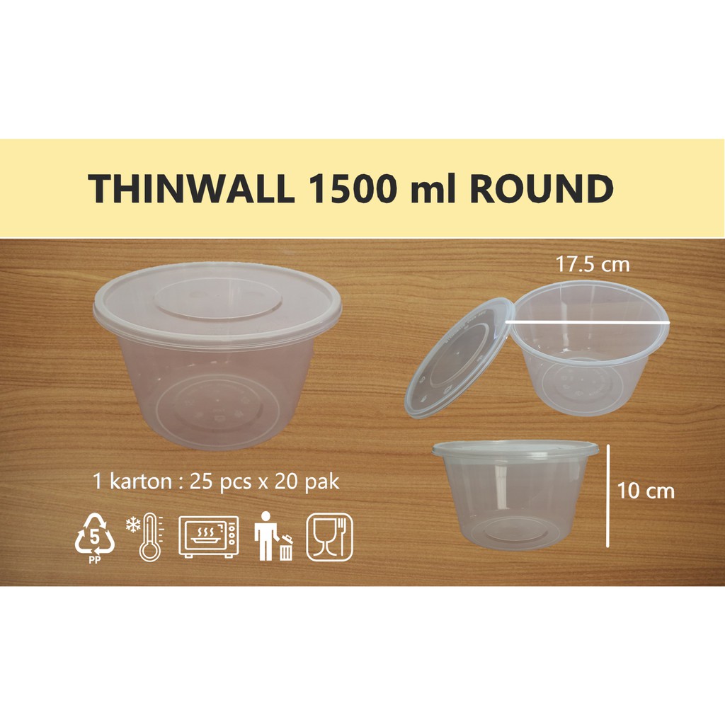 Jual Thinwall 1500 ml Round / Kotak Makan Plastik 1500 ml Bulat / Food Container 1500 ml ...