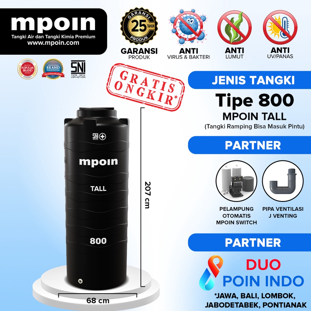 Jual TANGKI TANDON TOREN AIR MPOIN TALL 800 L RAMPING & MULTIFUNGSI ...