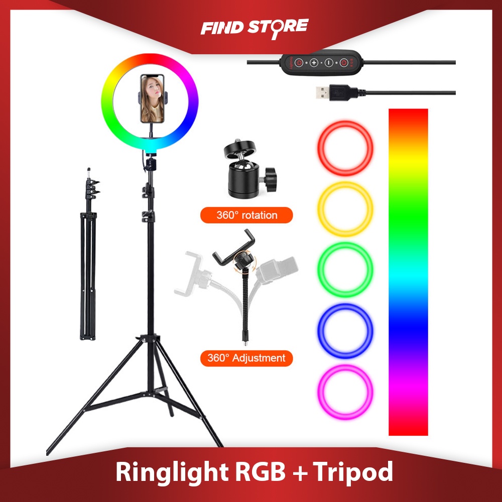 Jual Ring light LED RGB 26cm-33cm + Tripod 2.1M | Shopee Indonesia