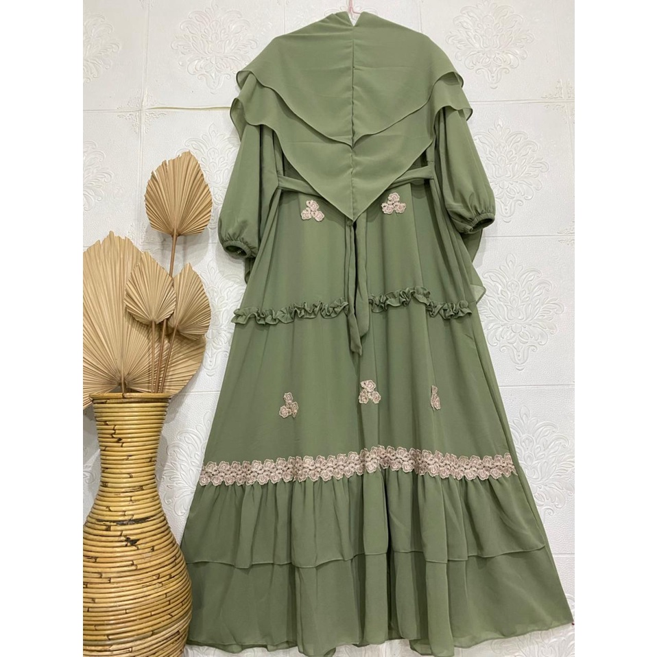 Jual Gamis Syari Ceruty Renda / Gamis Terbaru Mix Renda Bunga Cantik ...