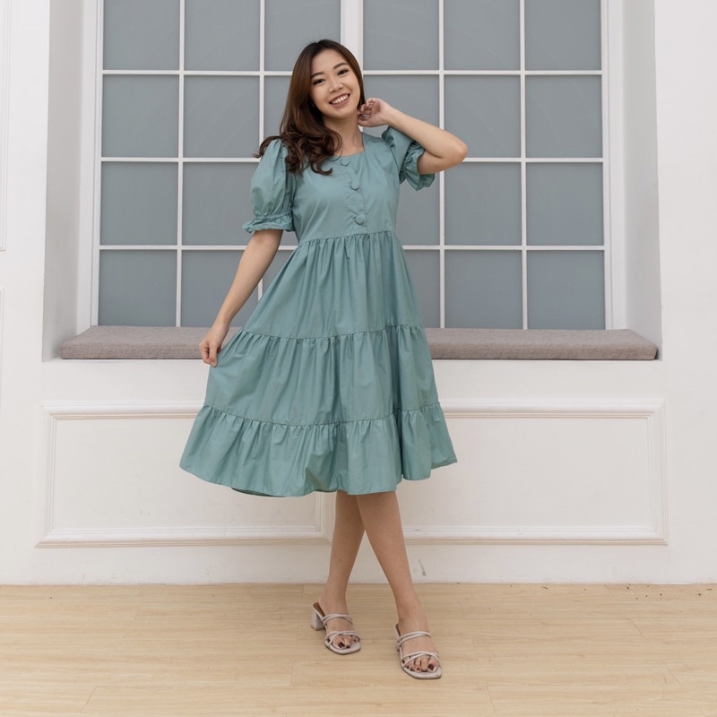 Jual Serra Dress - Jade Green /hijau Jade - rok terusan midi kancing ...