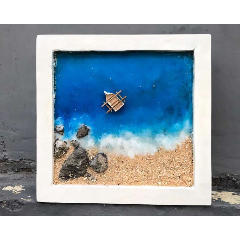Jual Hiasan Dekorasi Dinding Unik Resin Art Frame Kayu Jati Ocean View ...