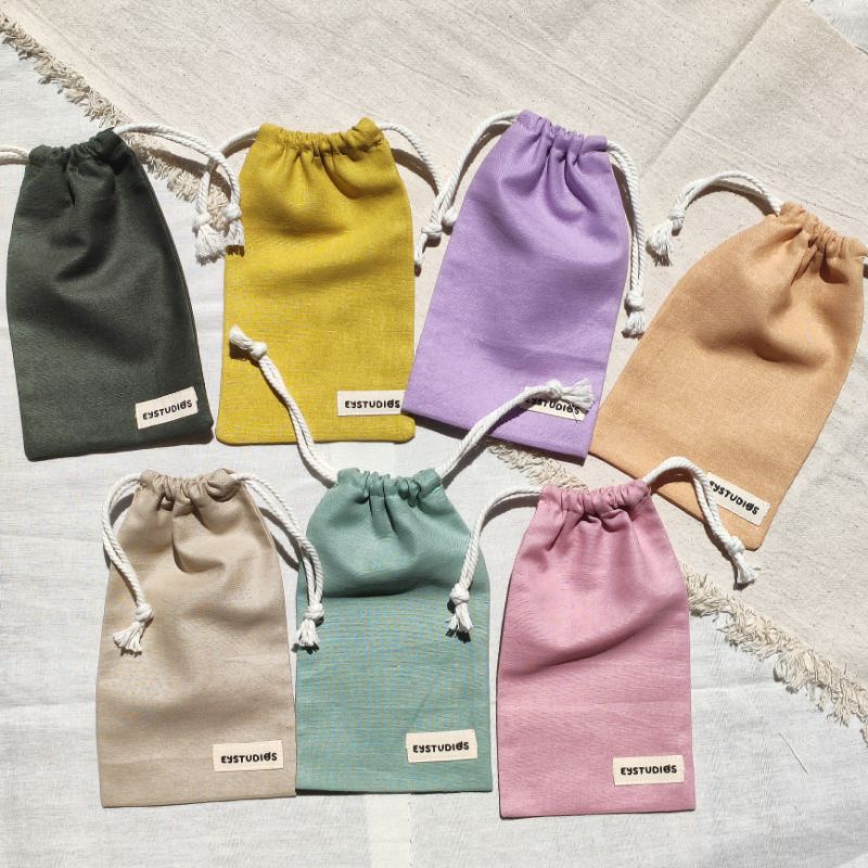 Jual eystudios - Mini Pouch Drawstring Linen Polos / Kantong Serut ...