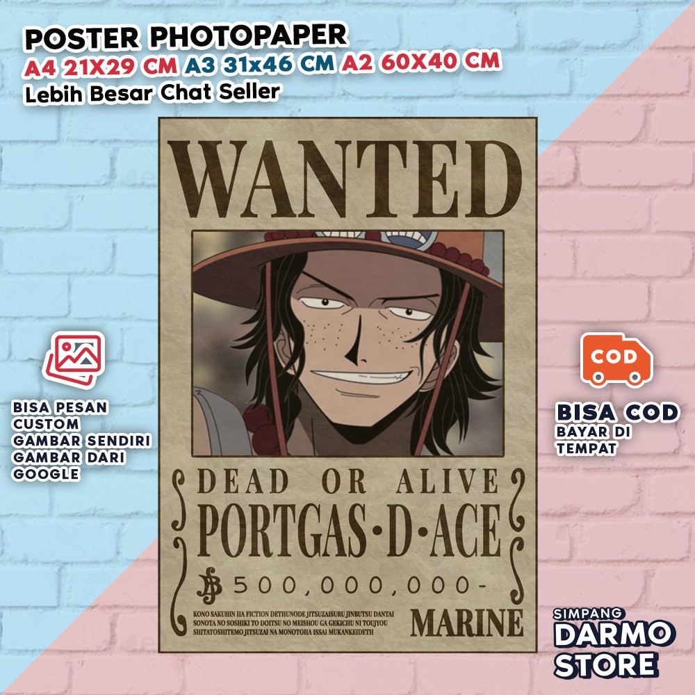 Jual Poster One Piece Ace D Monkey Buronan Wanted Bounty Terbaru Straw ...