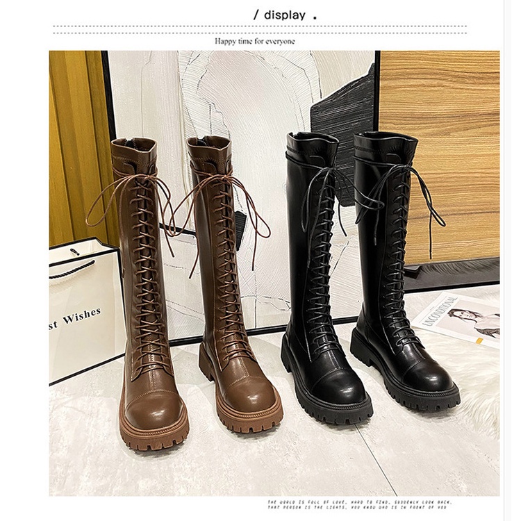 Jual Sepatu Bot Bawah Lutut Elastis Net Merah Kurus Martin Boots Wanita ...