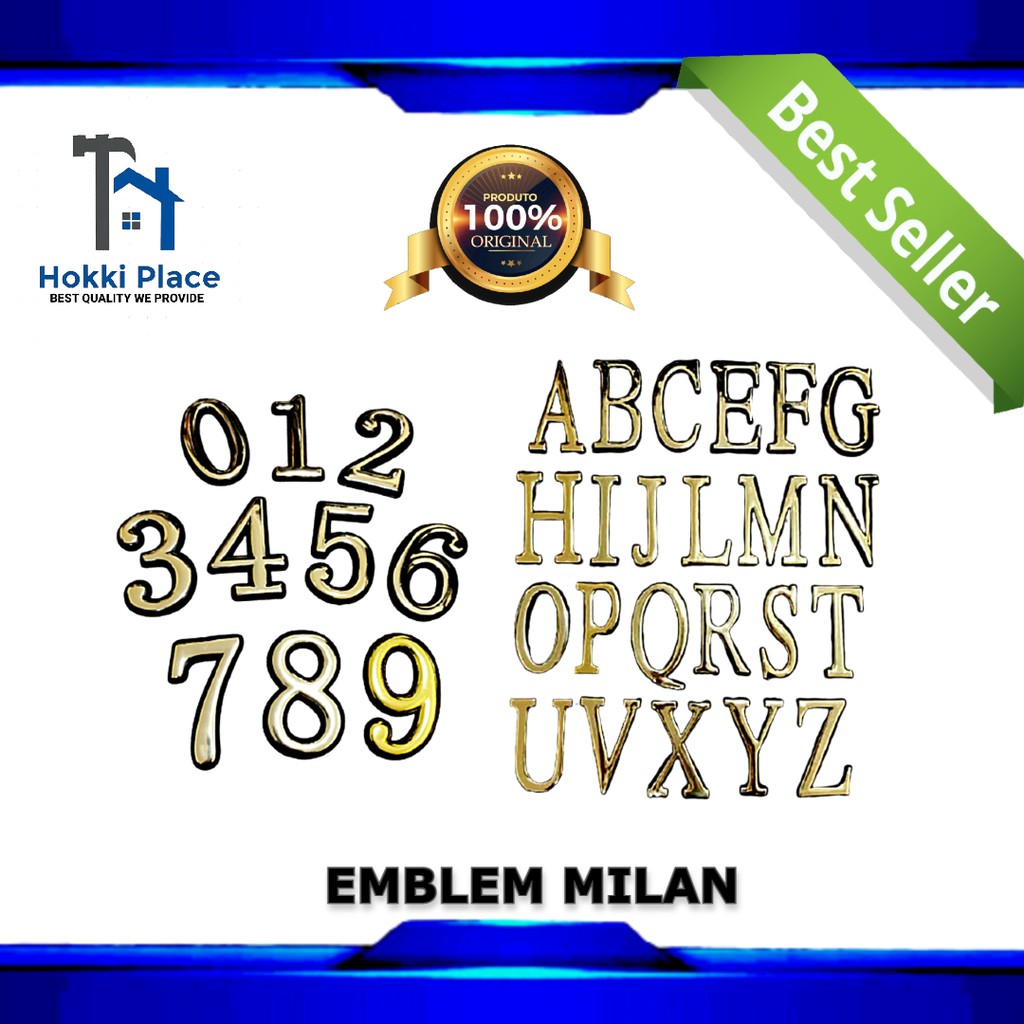 Jual EMBLEM ALPHABET HURUF ANGKA STIKER PLASTIK PVC MILAN EMAS PINTU ...