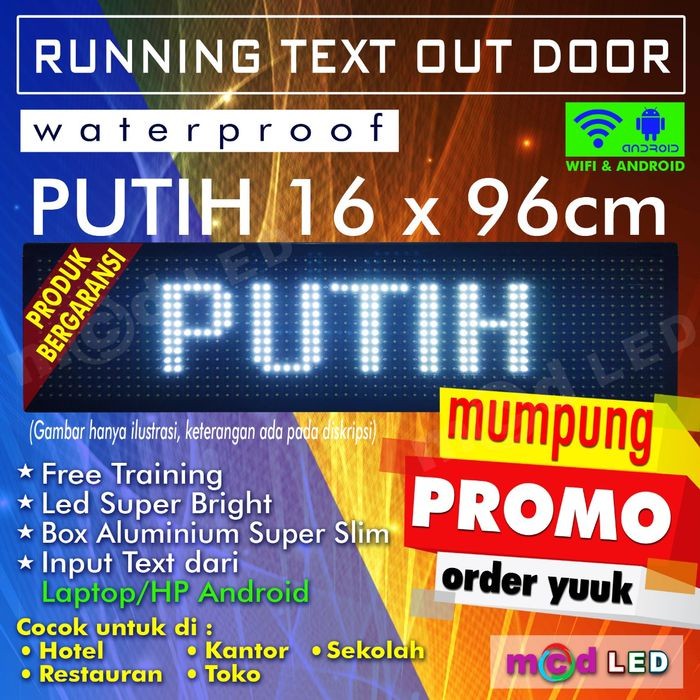 Jual RUNNING TEXT RUNNINGTEXT LED DISPLAY P10 OUTDOOR OUT DOOR WARNA PUTIH DIP OUTDOOR UKURAN ...