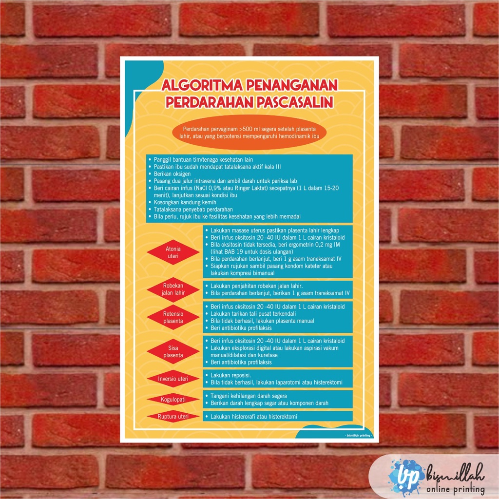 Jual Poster Kebidanan Algoritma Penanganan Perdarahan Pascasalin ...