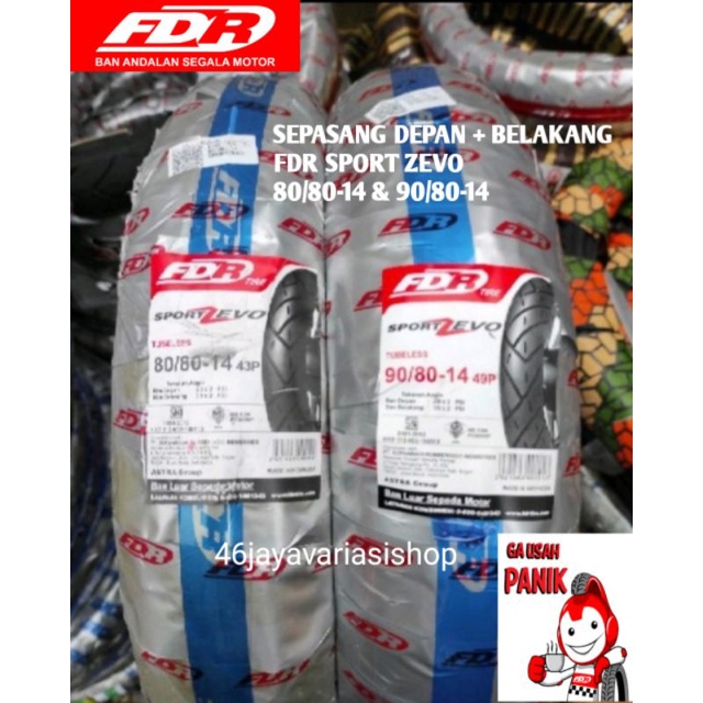 Jual BAN TUBELESS FDR SPORT ZEVO DEPAN+BELAKANG 80/80-14&90/80-14 FREE PENTIL (1 PASANG ...