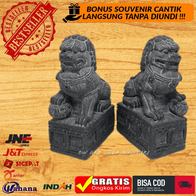 Jual (BISA COD) SEPASANG/2 PATUNG MINIATUR PATUNG SINGA CINA UKURAN 9X6 ...