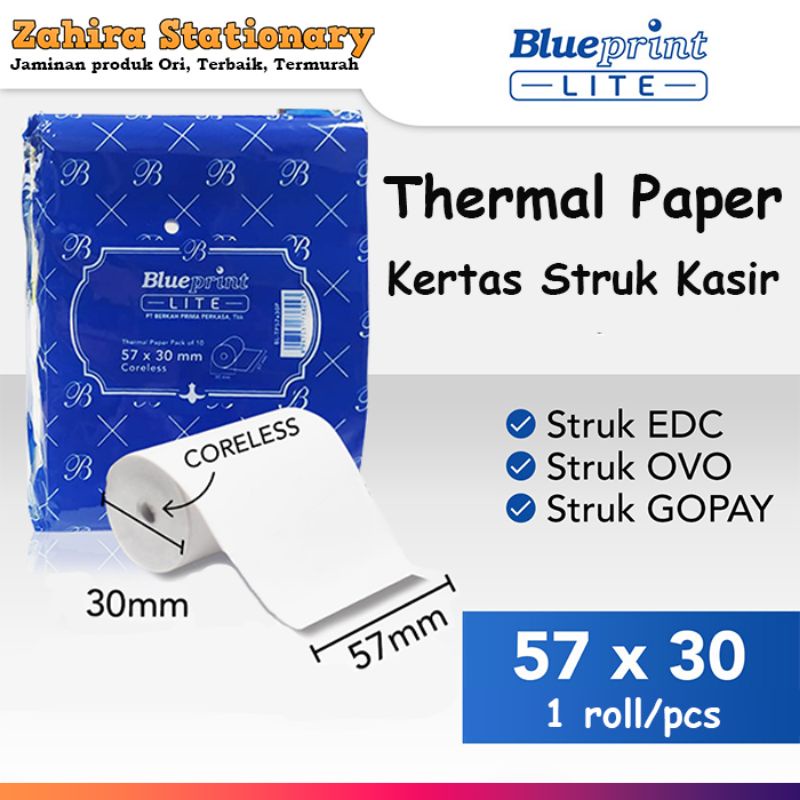 Jual Thermal Paper 57x30 Kertas Thermal Struk Kasir 57 x 30 Blueprint ...