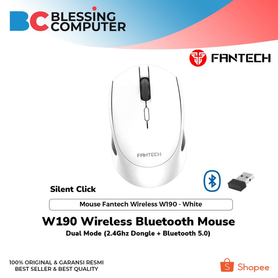 Jual Mouse Fantech W190 White Wireless / Mouse Fantec Wireless | Shopee ...