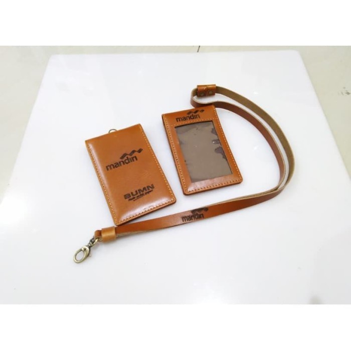 Jual Bagus Name Tag Saku Id Card Holder Kulit Asli Logo Bank Mandiri ...