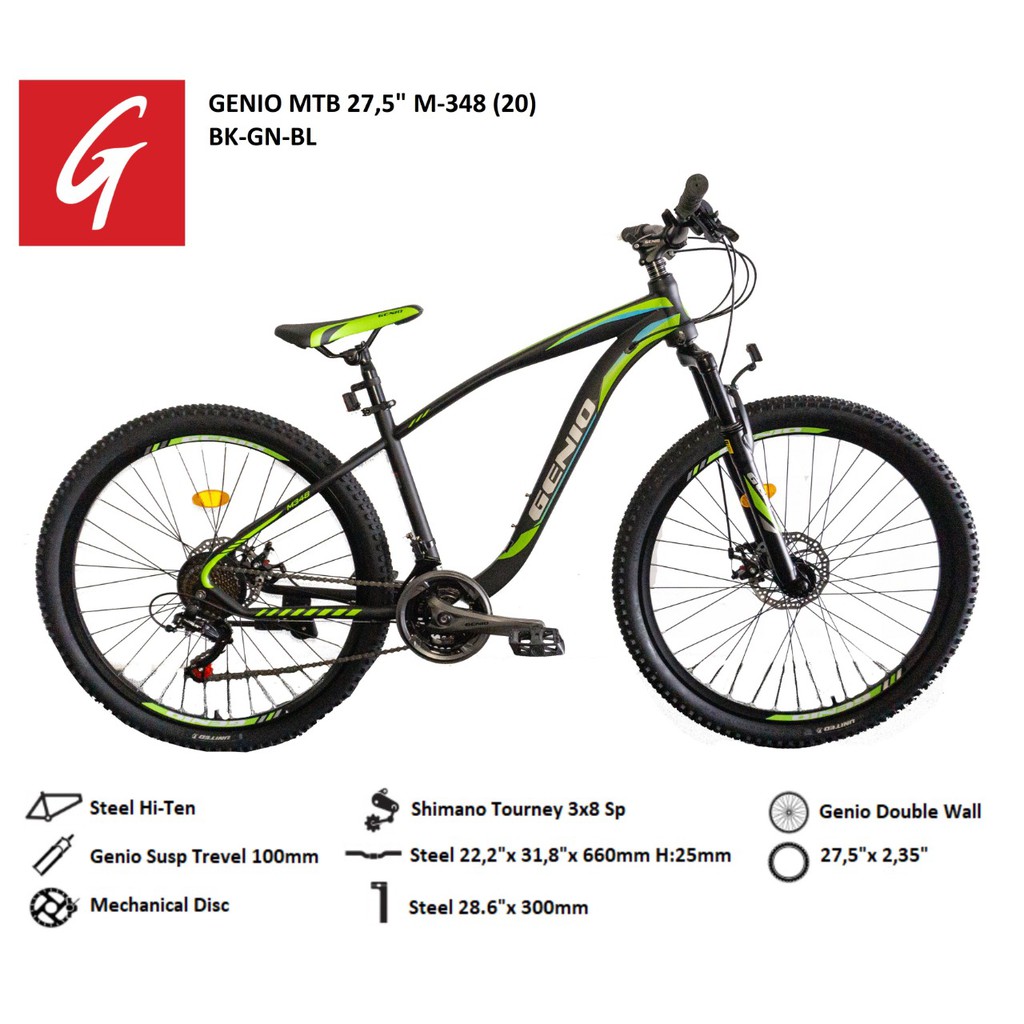 Jual Sepeda Gunung Genio MTB 27,5-24SP G M-348 (20) BK-GN-BL | Shopee Indonesia