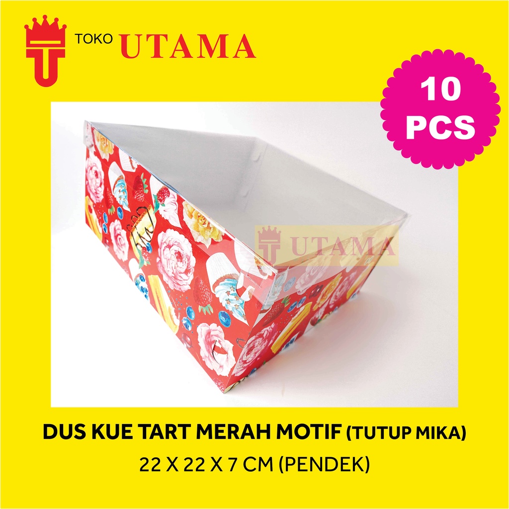 Jual (10pcs) 22 x 22 x 7 CM Pendek Dos DUS DUPLEX Kue Tart Merah Motif ...