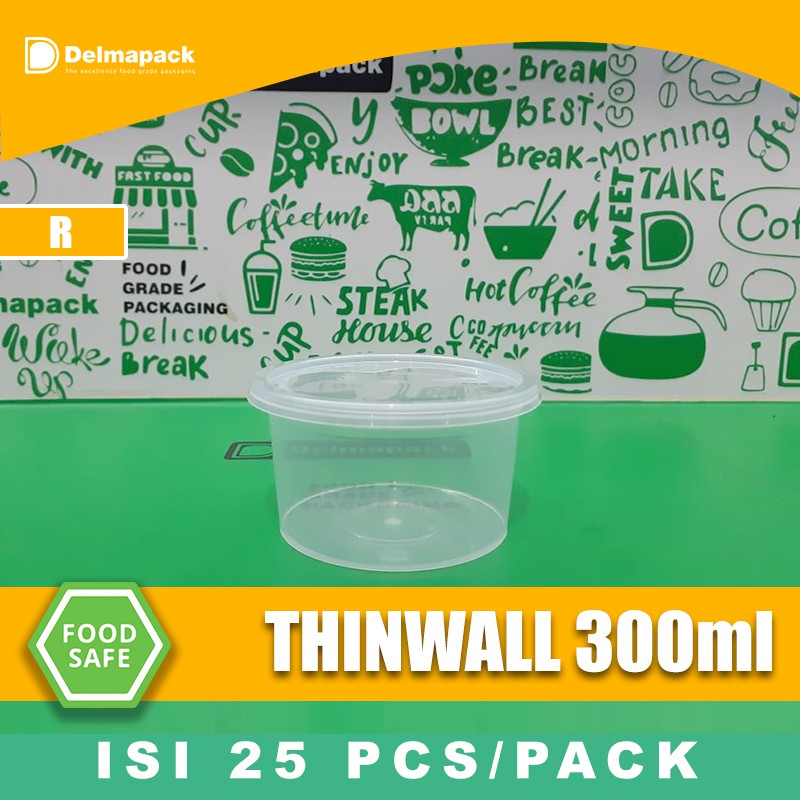 Jual THINWALL BULAT 300ML + TUTUP / MANGKUK PLASTIK 300ML + TUTUP / ISI 25 PCS | Shopee Indonesia
