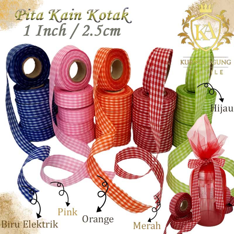 Jual Pita Kain Kotak 1 Inch / Pita Motif Kotak Kotak 2.5cm Bungkus Kado ...
