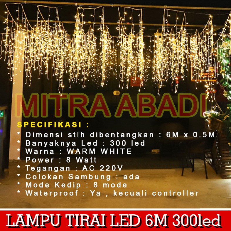 Jual Lampu Natal Tirai LED 300 LED Ukuran 6m x 0.5m | Shopee Indonesia