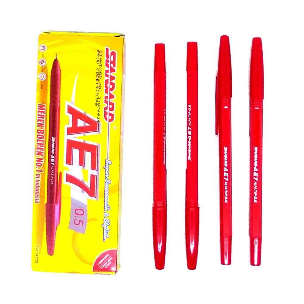 Jual Standard Ballpoint AE7 0.5 Hitam / Merah / Biru - 12 Pcs | Shopee ...